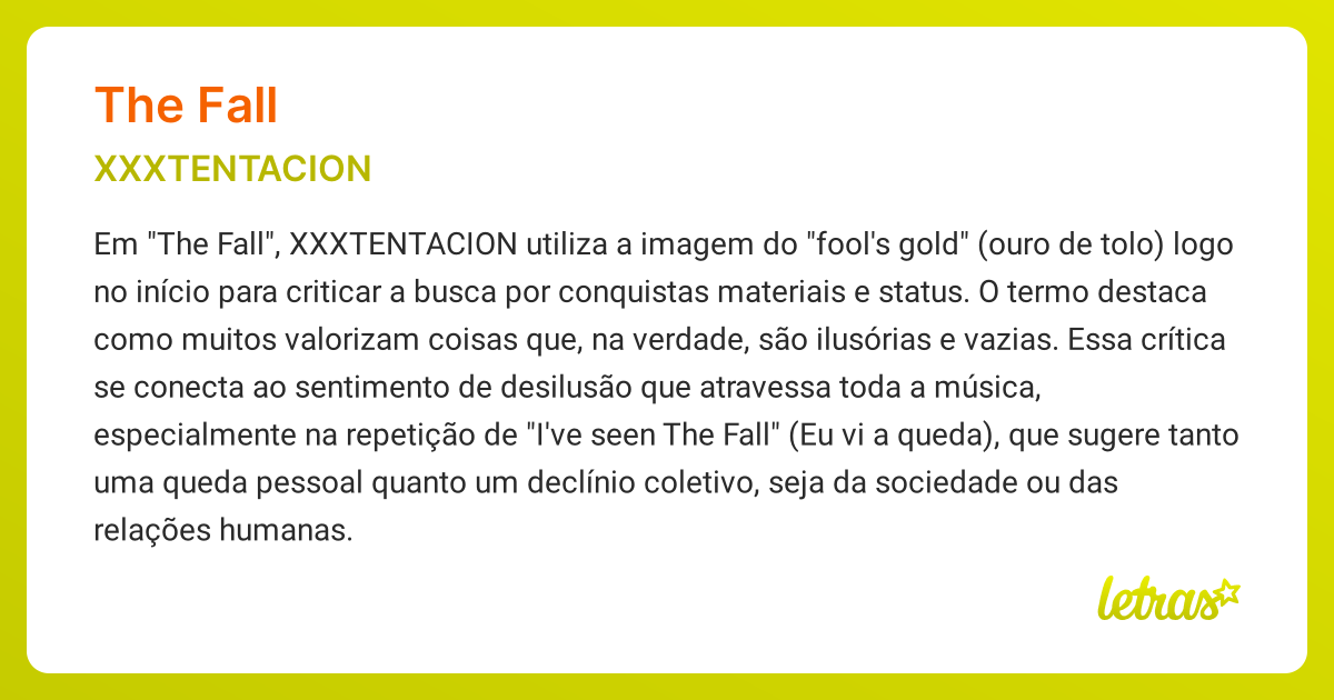 Significado da música THE FALL (XXXTENTACION) - LETRAS.MUS.BR