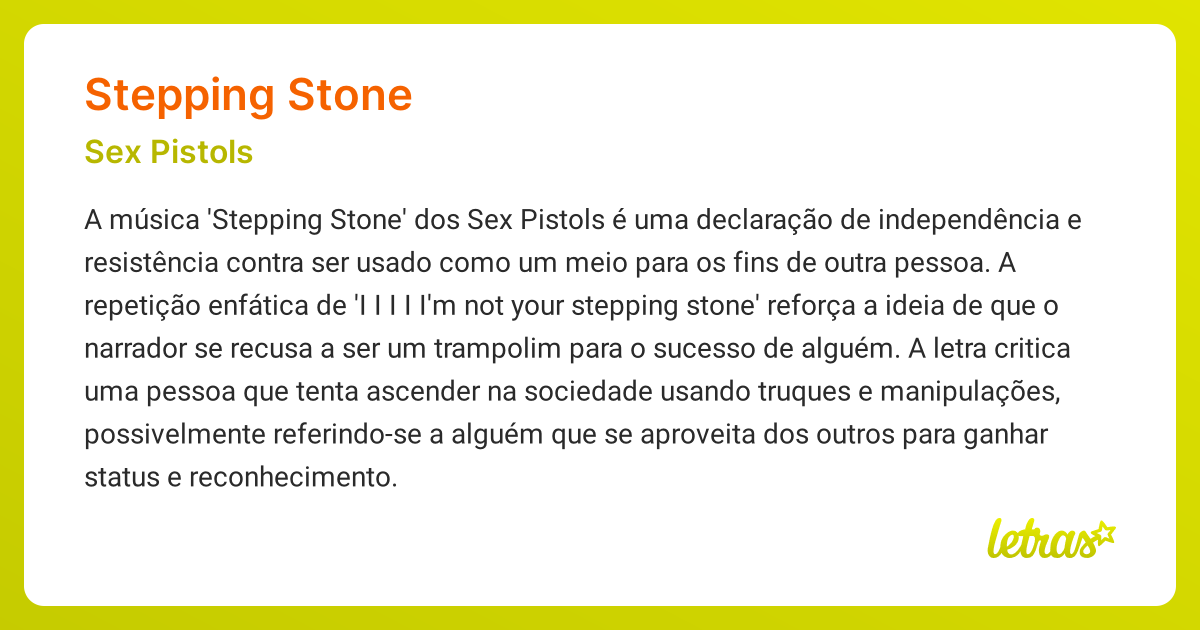 Significado da música STEPPING STONE (Sex Pistols) - LETRAS.MUS.BR