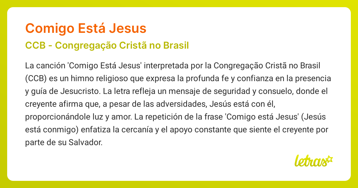Significado de la canción COMIGO ESTÁ JESUS (CCB - Congregação Cristã ...
