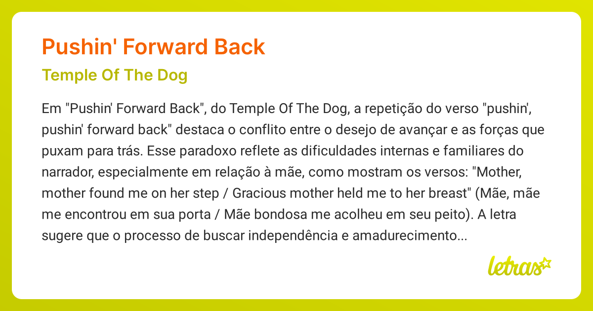 Significado da música PUSHIN' FORWARD BACK (Temple Of The Dog) - LETRAS ...