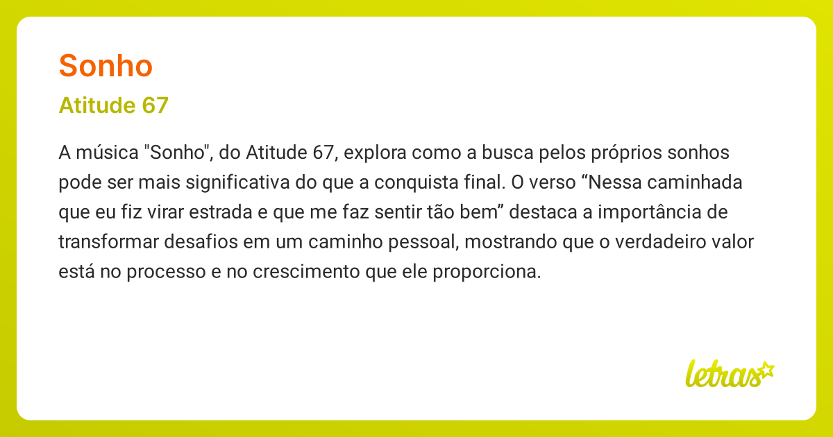Significado da música SONHO (Atitude 67) - LETRAS.MUS.BR