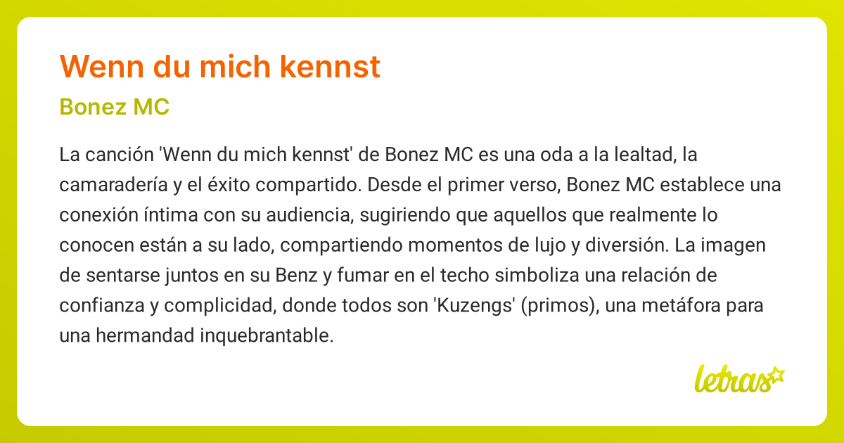 Significado de la canción WENN DU MICH KENNST (Bonez MC) - LETRAS.COM
