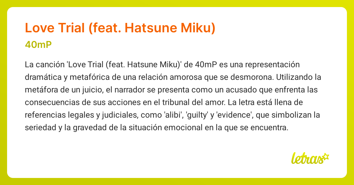 Significado de la canción Love Trial (feat. Hatsune Miku) (40mP ...