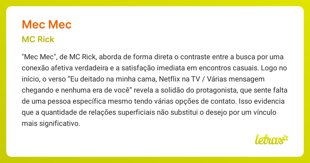 Significado da música MEC MEC (MC Rick) - LETRAS.MUS.BR