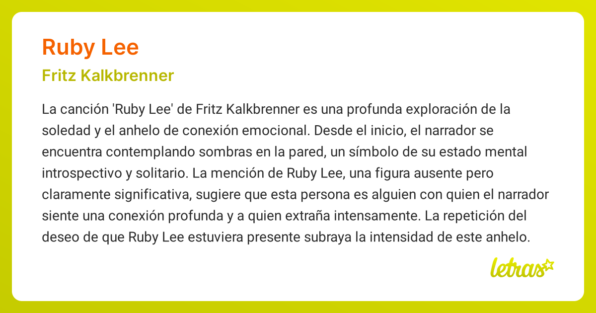 Significado de la canción RUBY LEE (Fritz Kalkbrenner) - LETRAS.COM