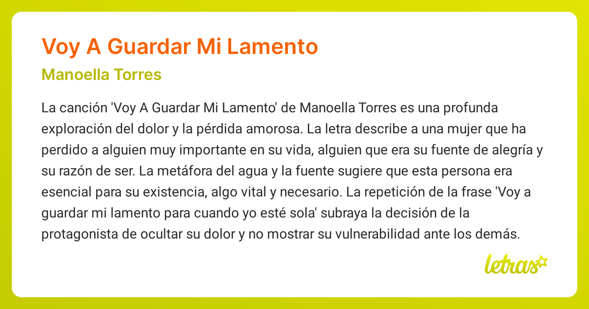 Significado de la canción VOY A GUARDAR MI LAMENTO (Manoella Torres ...