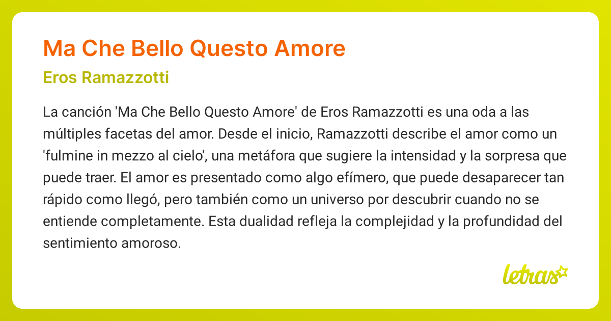 Significado de la canción MA CHE BELLO QUESTO AMORE (Eros Ramazzotti ...