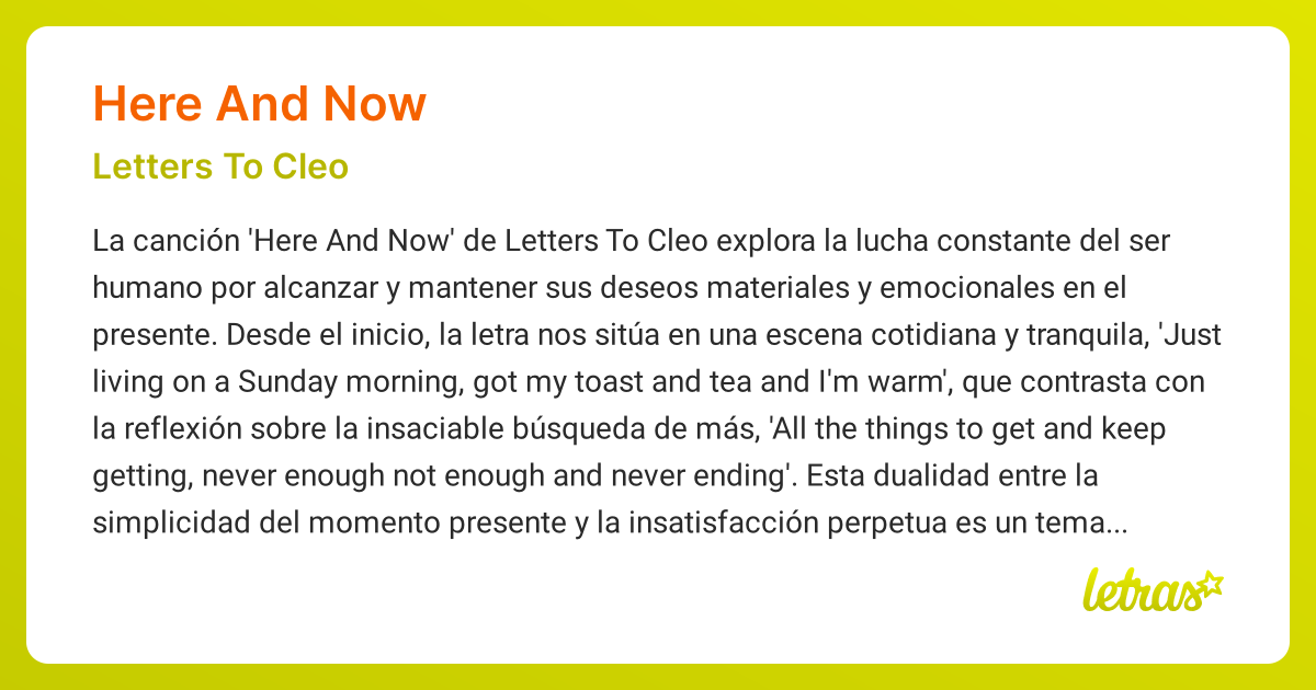 Significado de la canción HERE AND NOW (Letters To Cleo) - LETRAS.COM