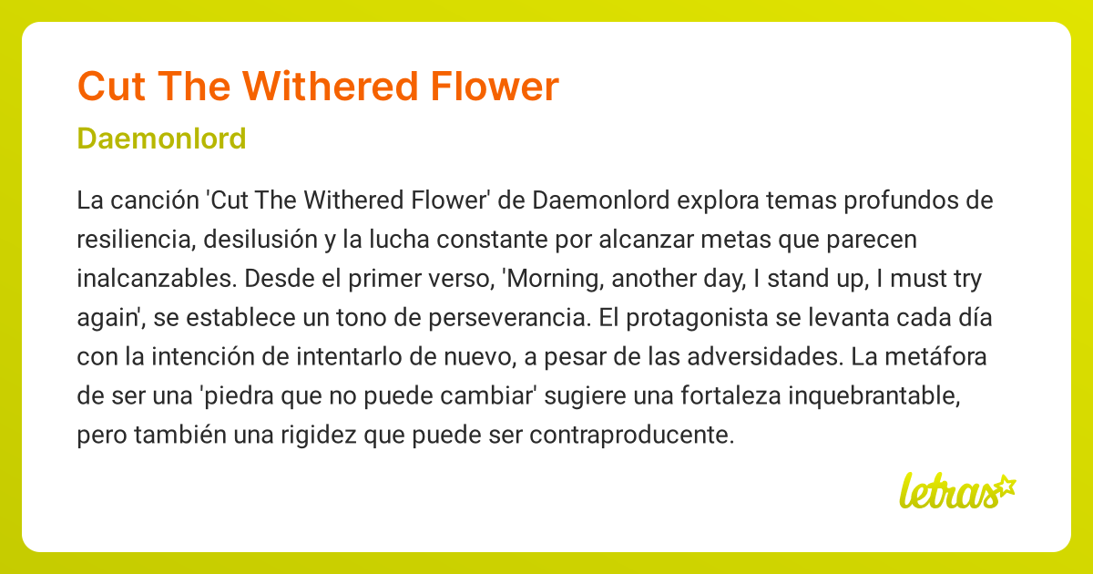 Significado de la canción CUT THE WITHERED FLOWER (Daemonlord) - LETRAS.COM