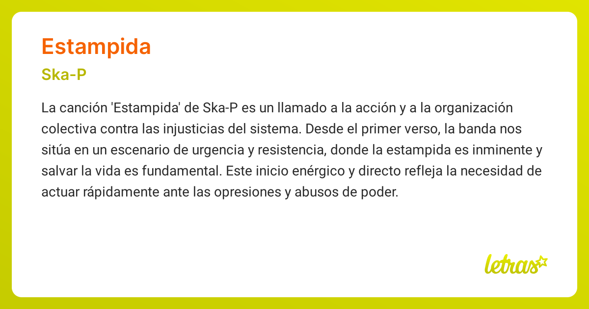 Significado de la canción ESTAMPIDA (Ska-P) - LETRAS.COM