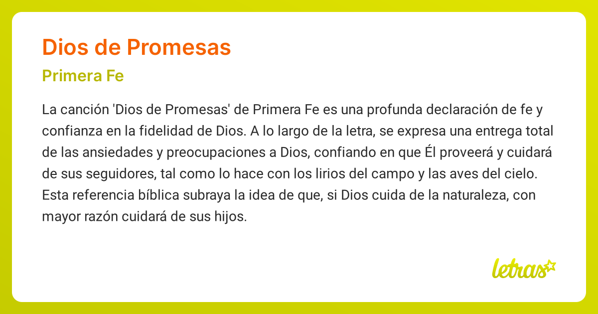 Significado de la canción DIOS DE PROMESAS (Primera Fe) - LETRAS.COM