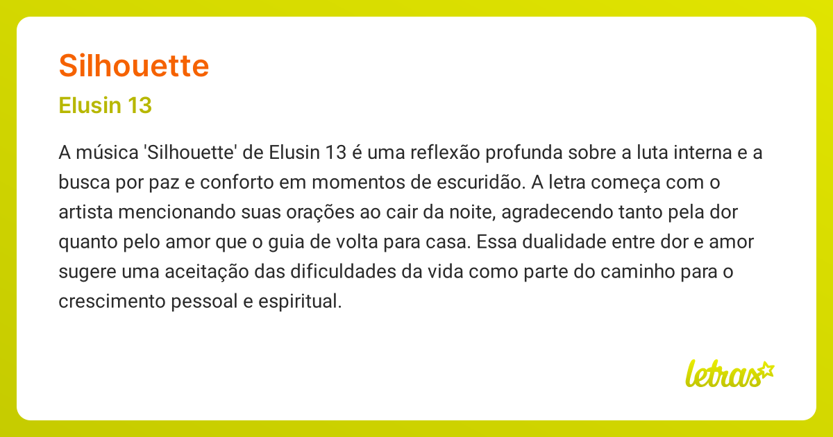Significado da música SILHOUETTE (Elusin 13) - LETRAS.MUS.BR