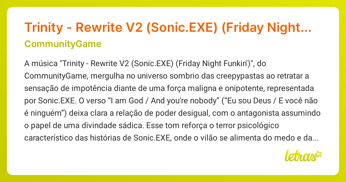 Significado da música Trinity - Rewrite V2 (Sonic.EXE) (Friday Night ...