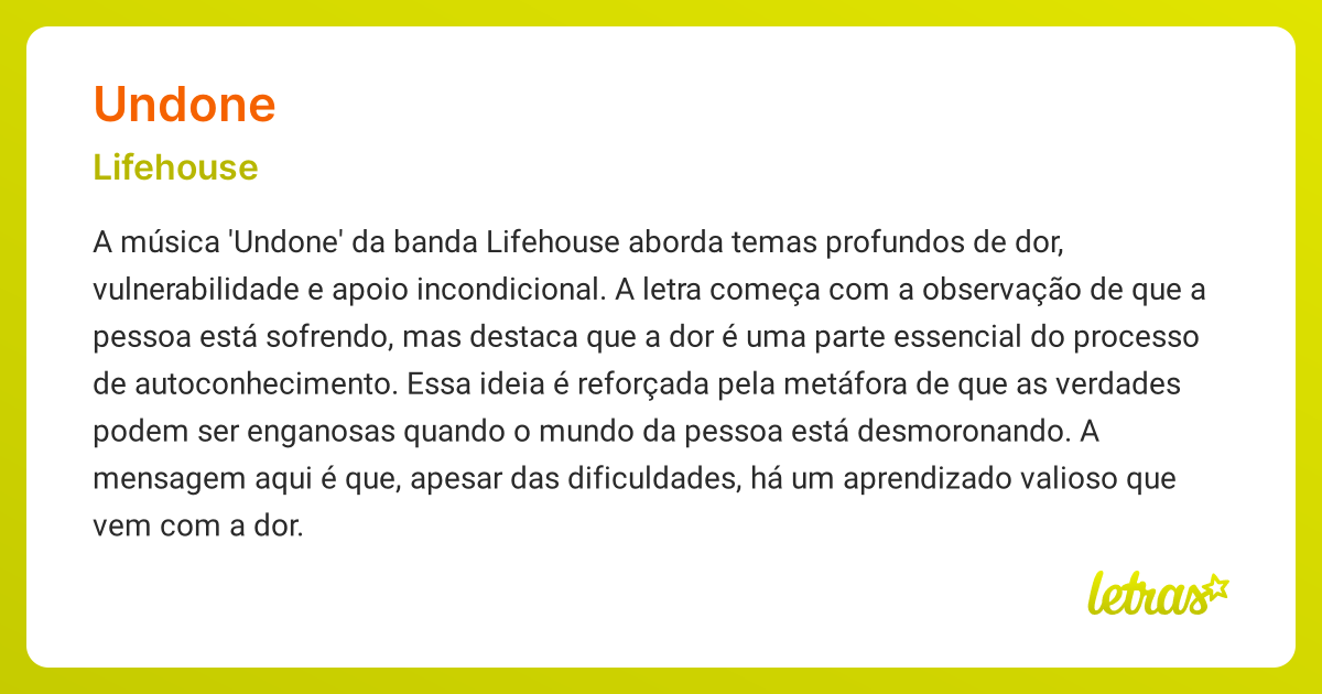 Significado da música UNDONE (Lifehouse) - LETRAS.MUS.BR