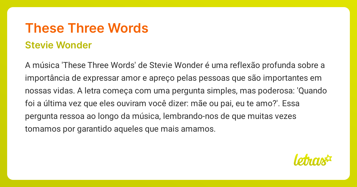 Significado da música THESE THREE WORDS (Stevie Wonder) - LETRAS.MUS.BR