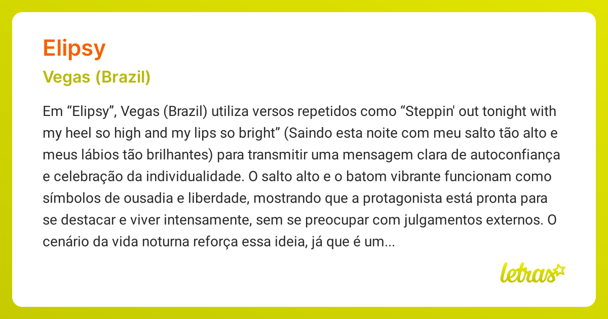 Significado da música ELIPSY (Vegas (Brazil)) - LETRAS.MUS.BR