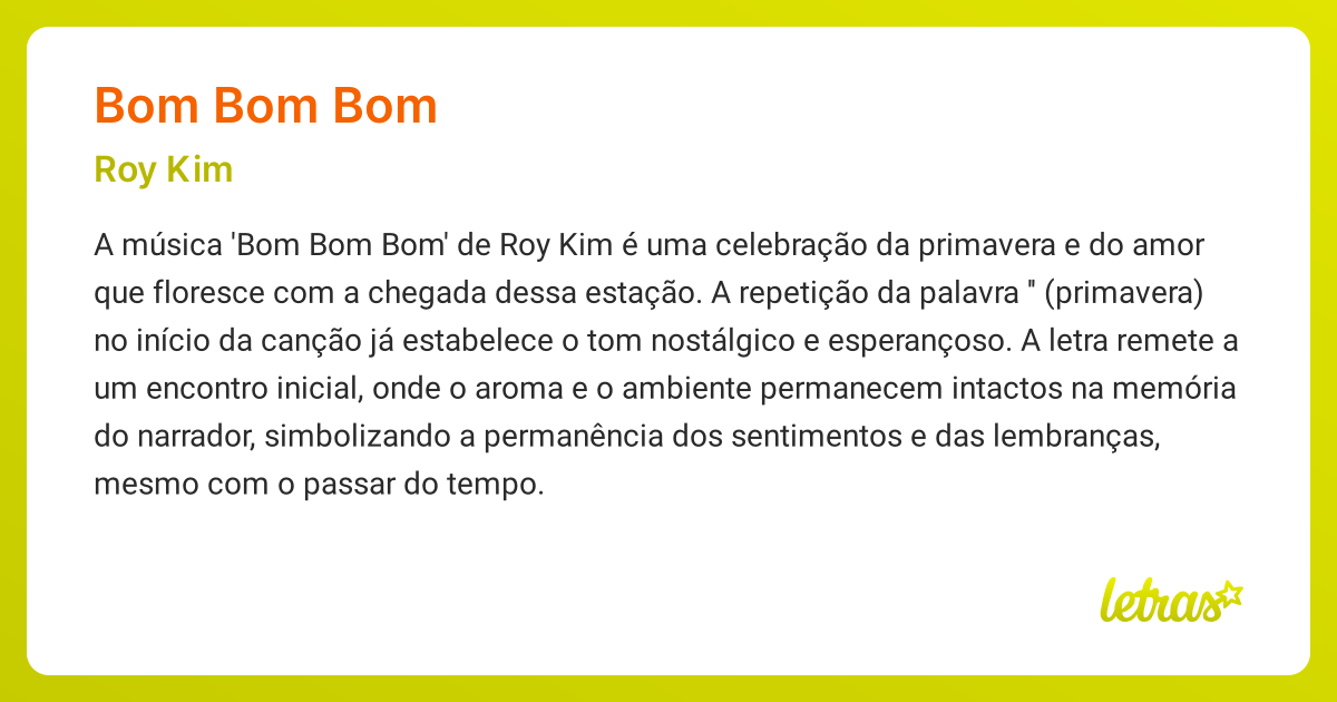 Significado da música BOM BOM BOM (Roy Kim) - LETRAS.MUS.BR