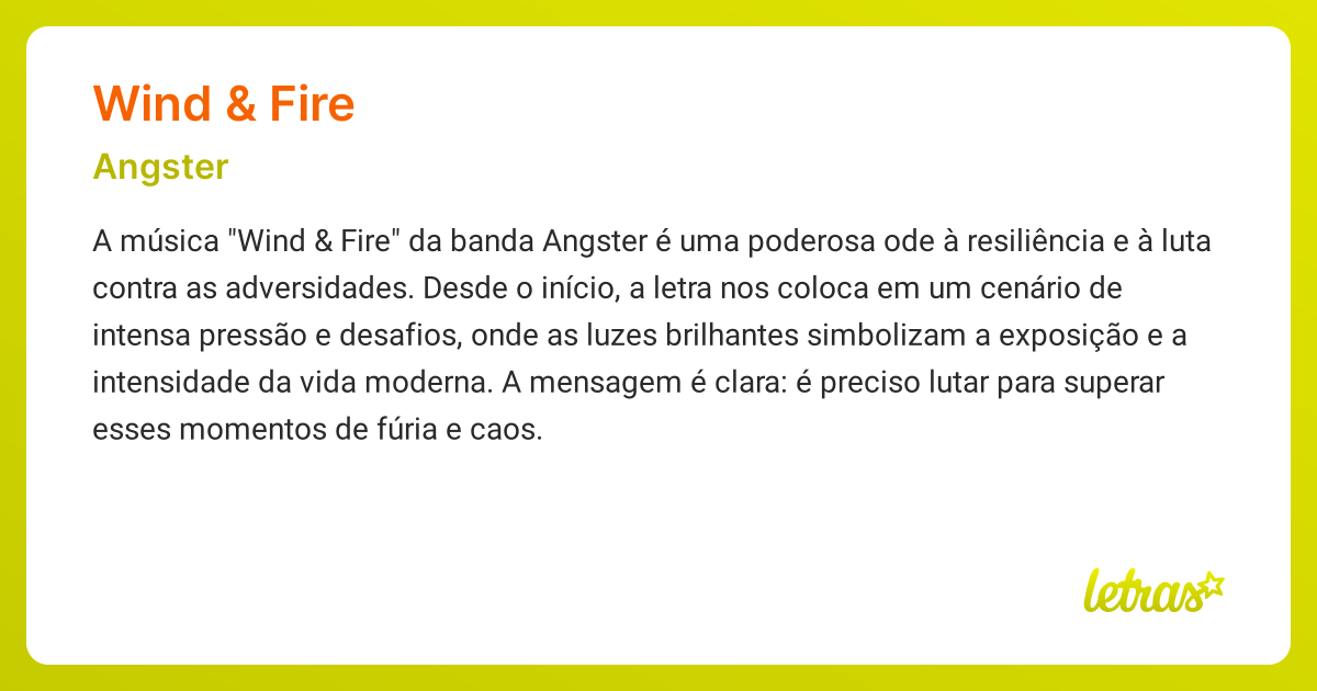 Significado da música WIND & FIRE (Angster) - LETRAS.MUS.BR