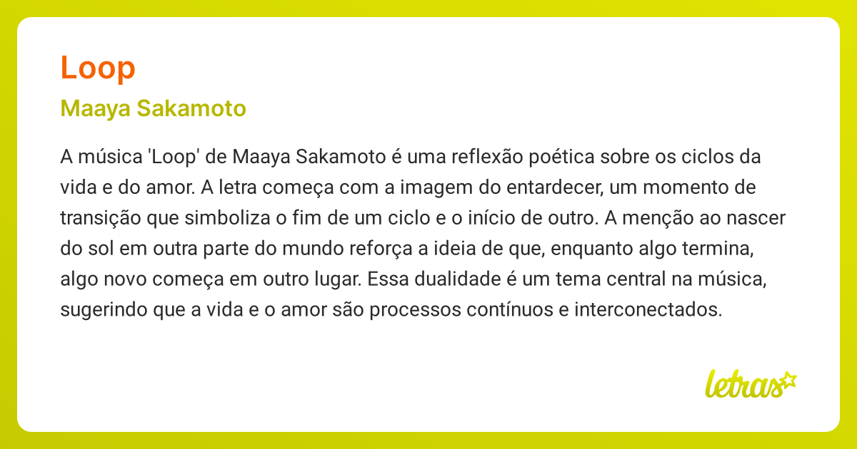 Significado da música LOOP (Maaya Sakamoto) - LETRAS.MUS.BR