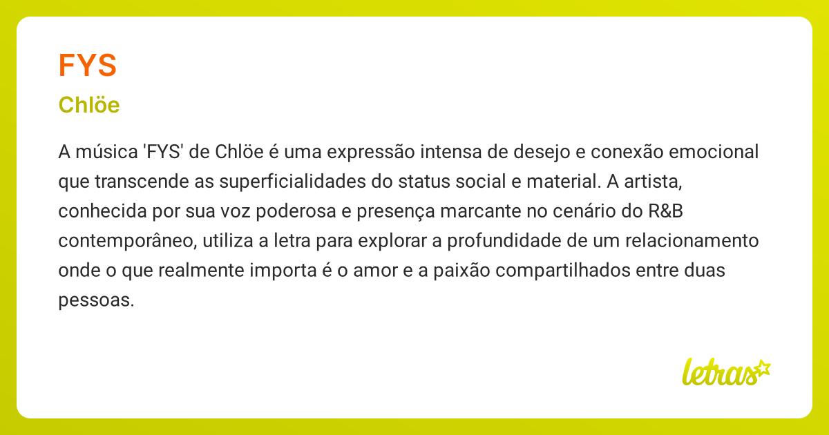 Significado da música FYS (Chlöe) - LETRAS.MUS.BR