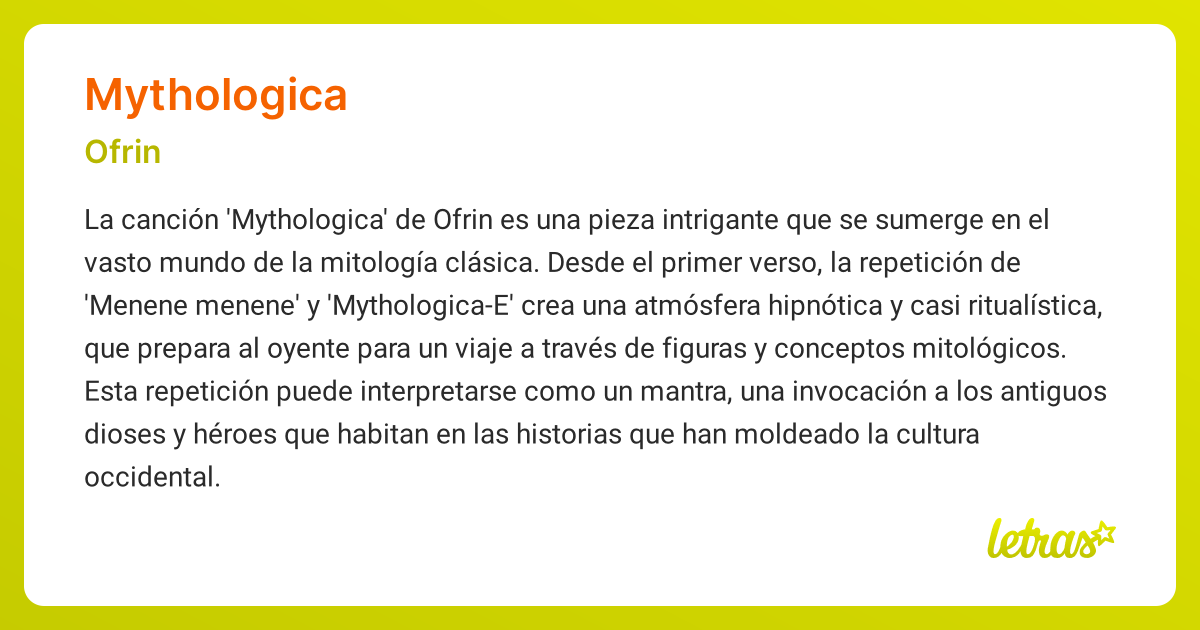 Significado de la canción MYTHOLOGICA (Ofrin) - LETRAS.COM