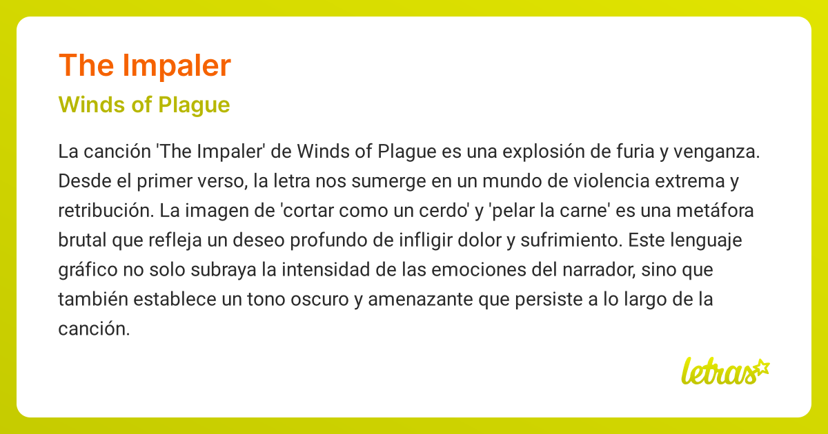 Significado de la canción THE IMPALER (Winds of Plague) - LETRAS.COM