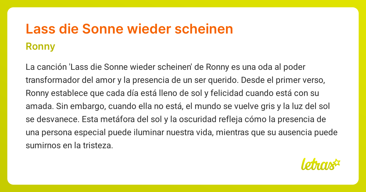 Significado de la canción LASS DIE SONNE WIEDER SCHEINEN (Ronny ...