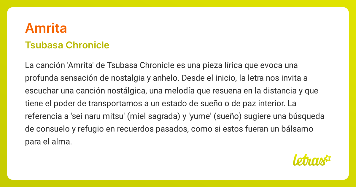 Significado de la canción AMRITA (Tsubasa Chronicle) - LETRAS.COM