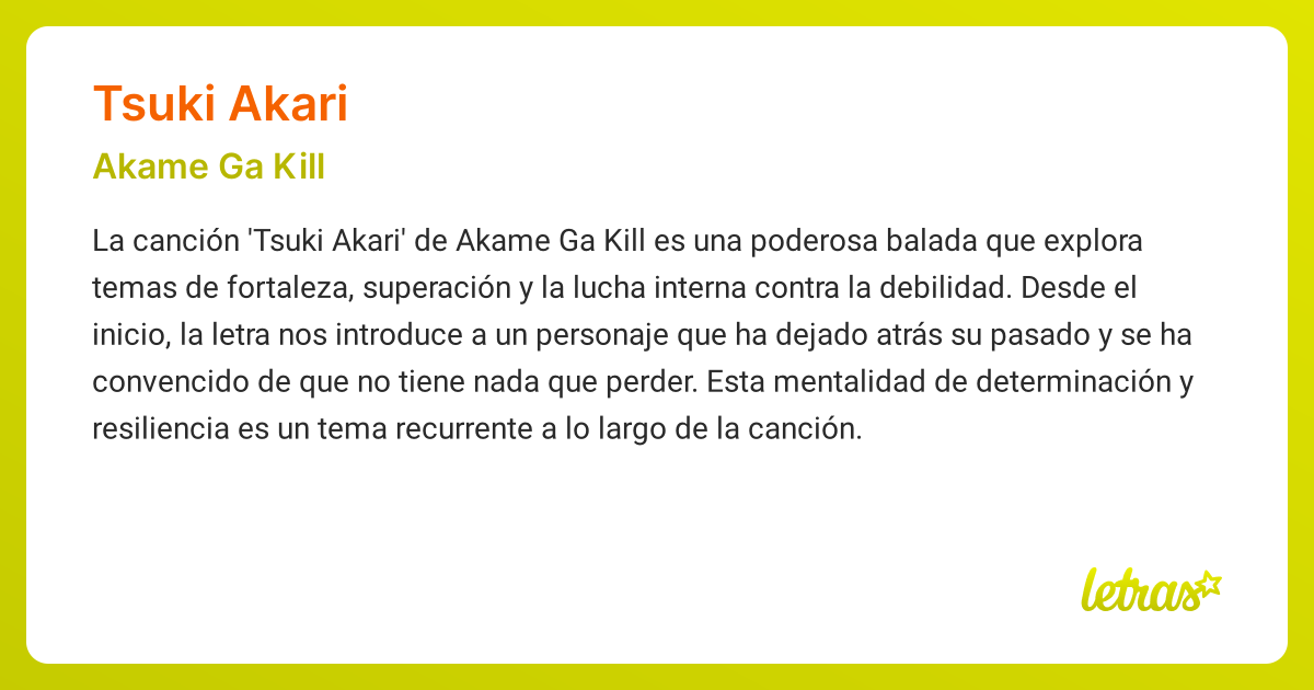 Significado de la canción TSUKI AKARI (Akame Ga Kill) - LETRAS.COM