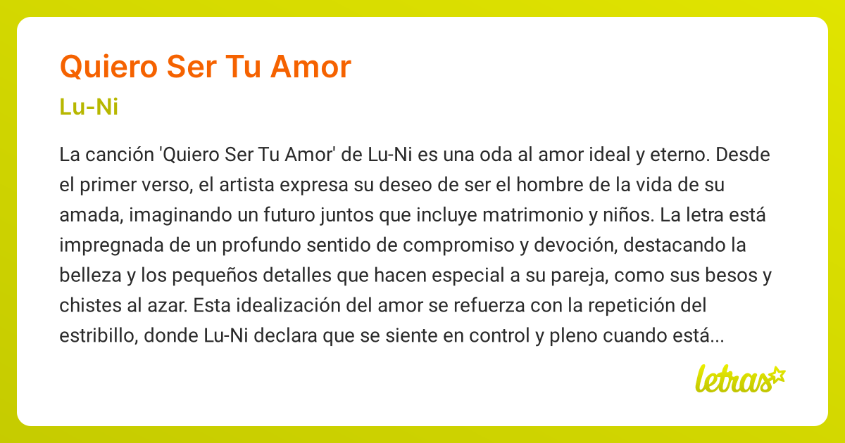 Significado de la canción QUIERO SER TU AMOR (Lu-Ni) - LETRAS.COM