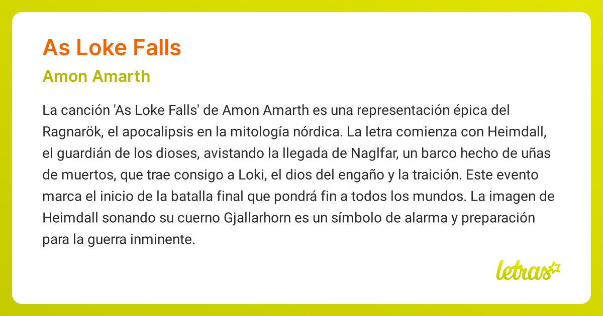 Significado de la canción AS LOKE FALLS (Amon Amarth) - LETRAS.COM