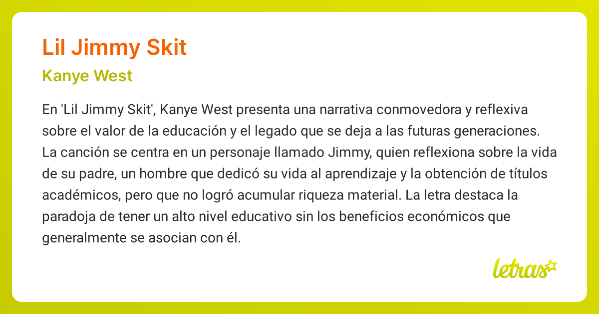 Significado de la canción LIL JIMMY SKIT (Kanye West) - LETRAS.COM