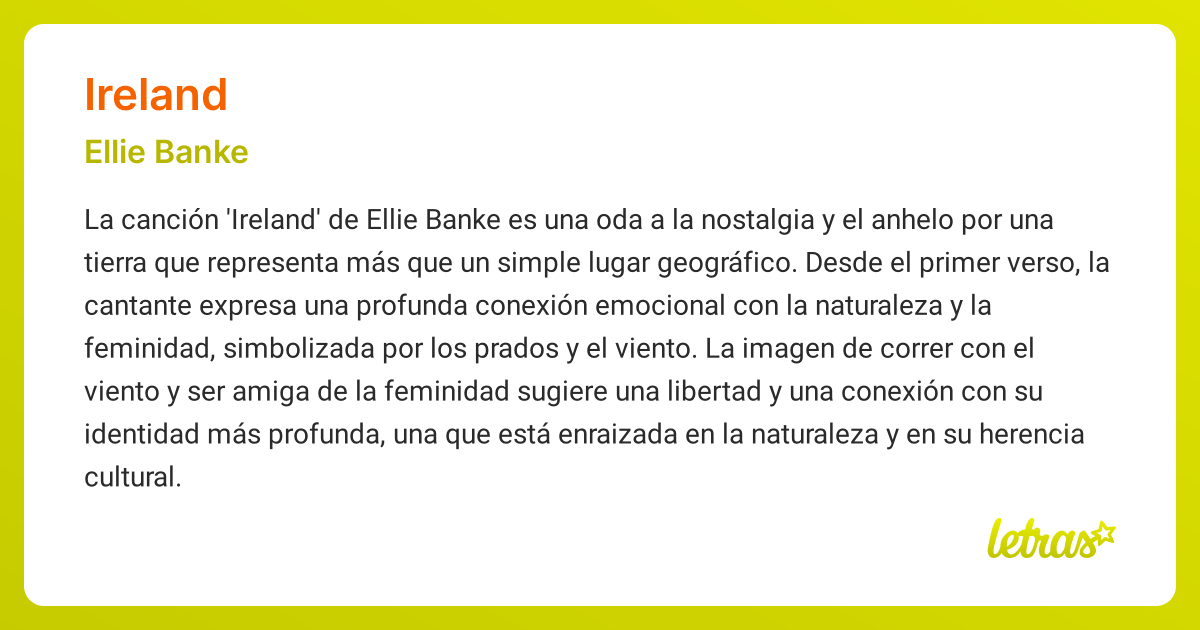 Significado de la canción IRELAND (Ellie Banke) - LETRAS.COM