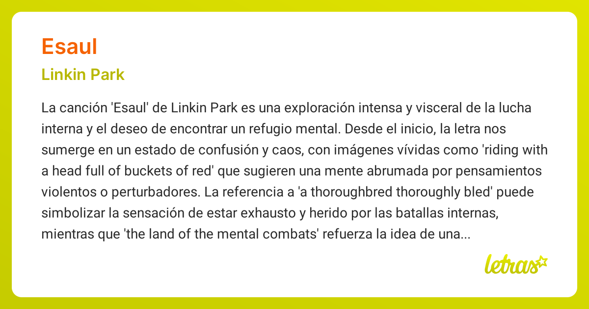 Significado de la canción ESAUL (Linkin Park) - LETRAS.COM