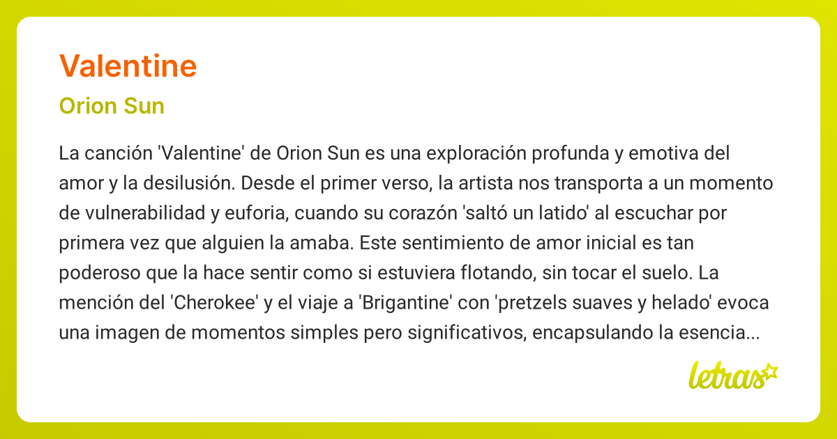 Significado de la canción VALENTINE (Orion Sun) - LETRAS.COM