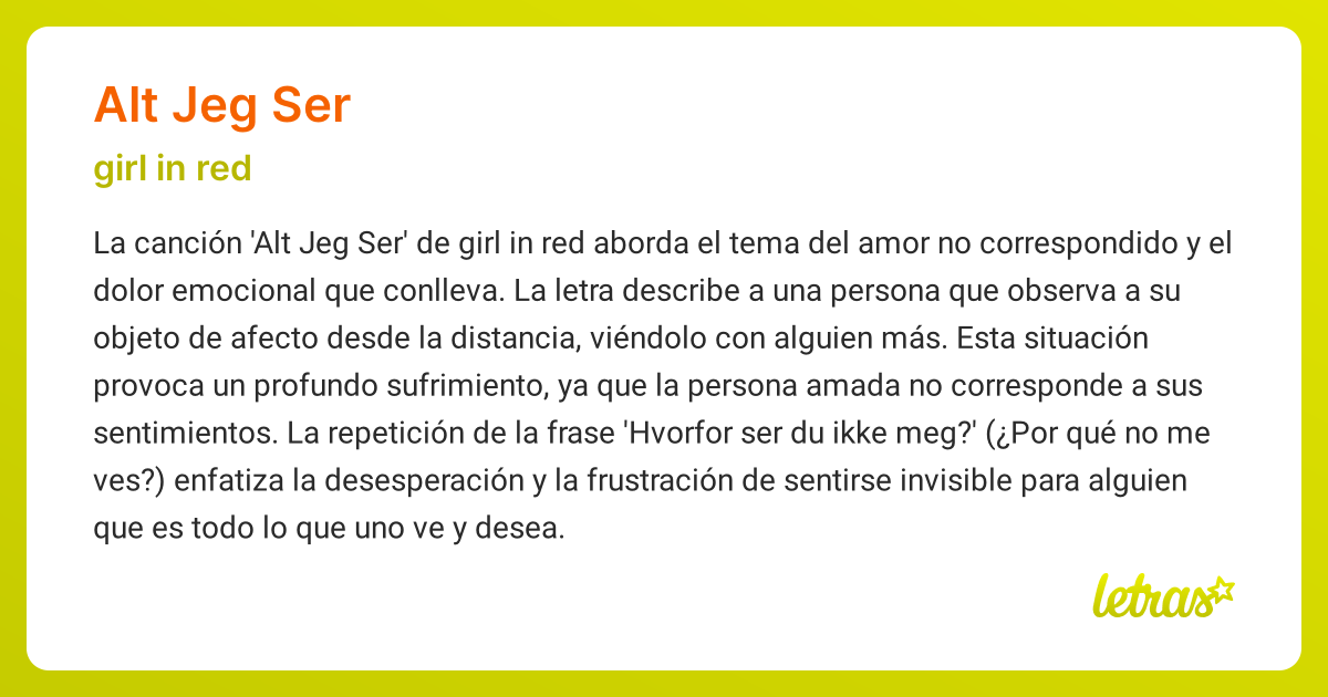 Significado de la canción ALT JEG SER (girl in red) - LETRAS.COM