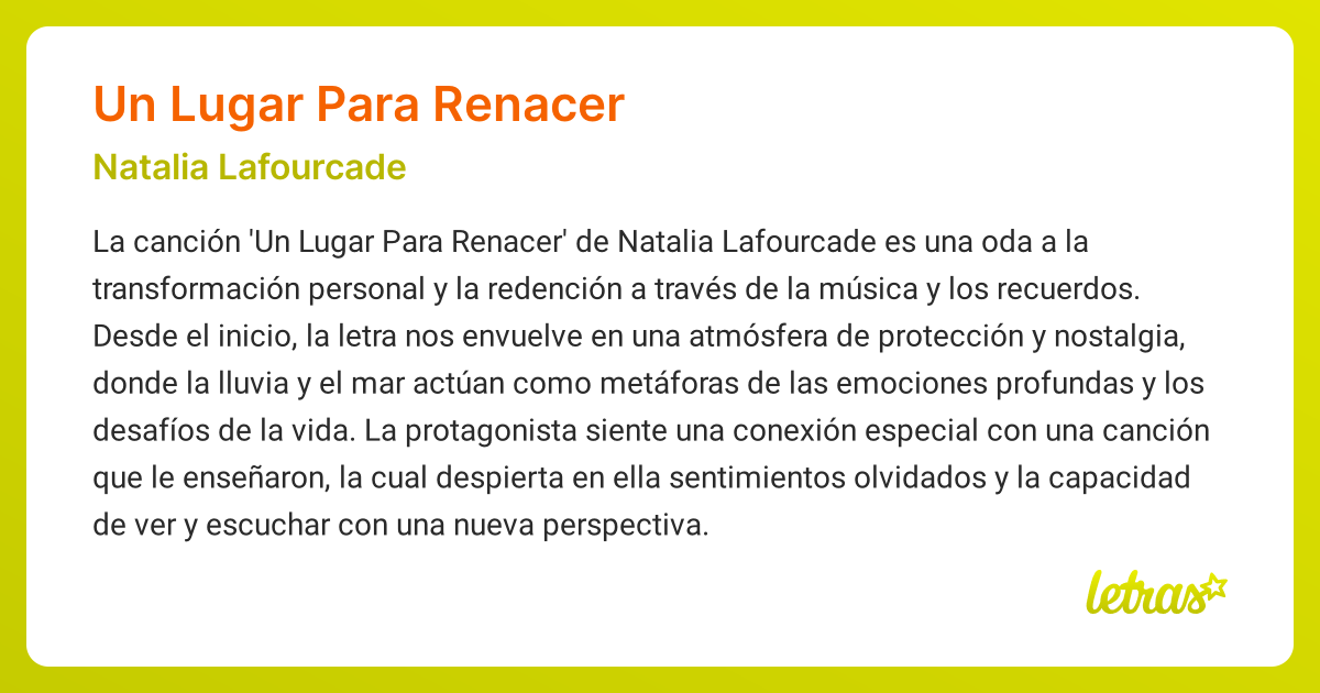 Significado de la canción UN LUGAR PARA RENACER (Natalia Lafourcade ...