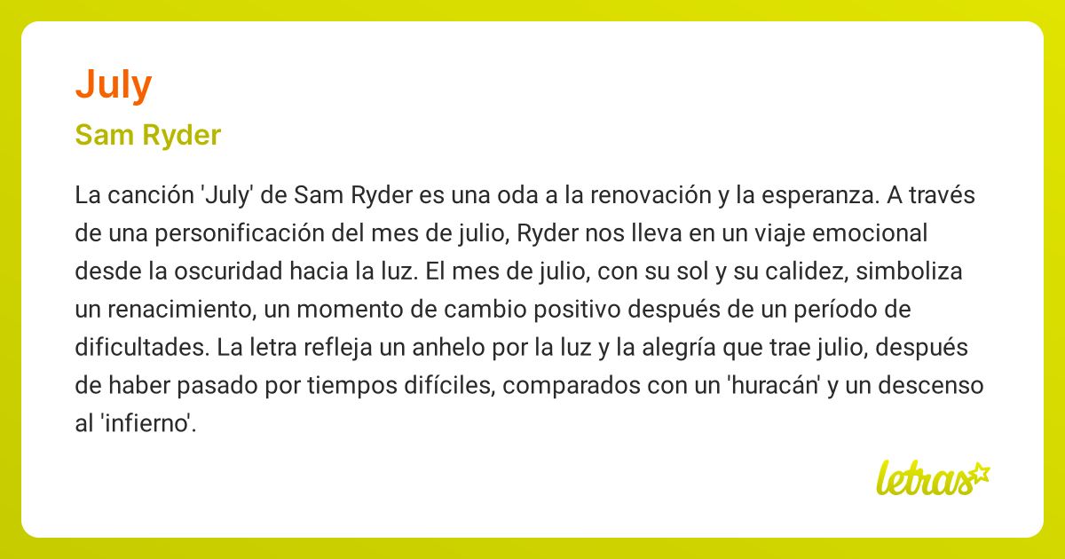 Significado de la canción JULY (Sam Ryder) - LETRAS.COM