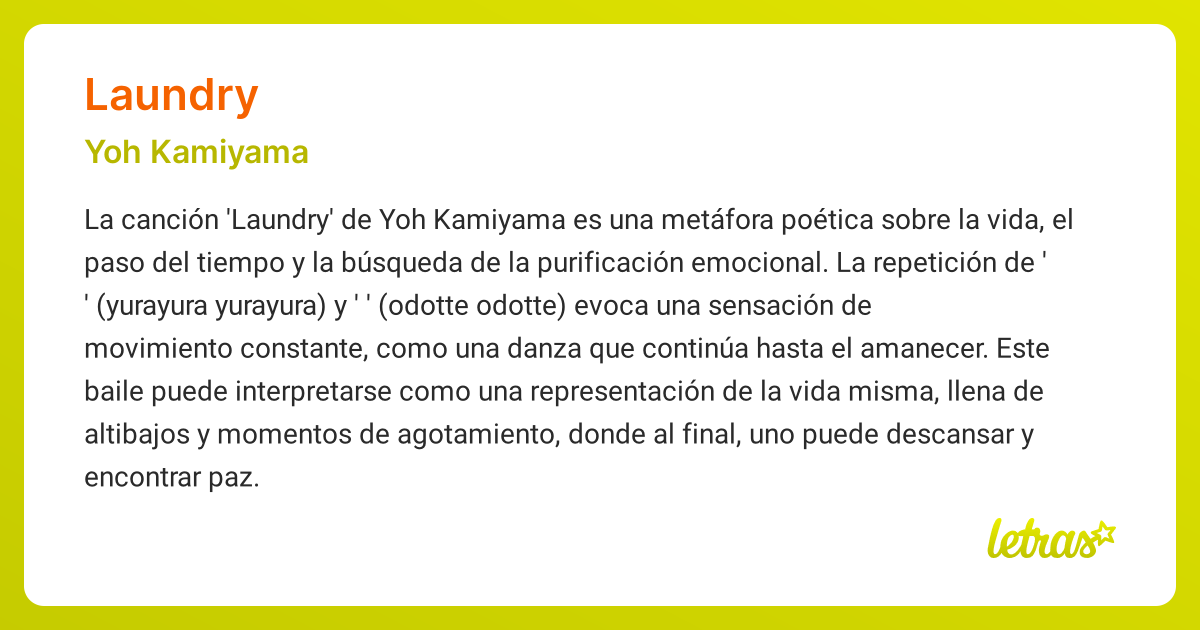 Significado de la canción LAUNDRY (Yoh Kamiyama) - LETRAS.COM