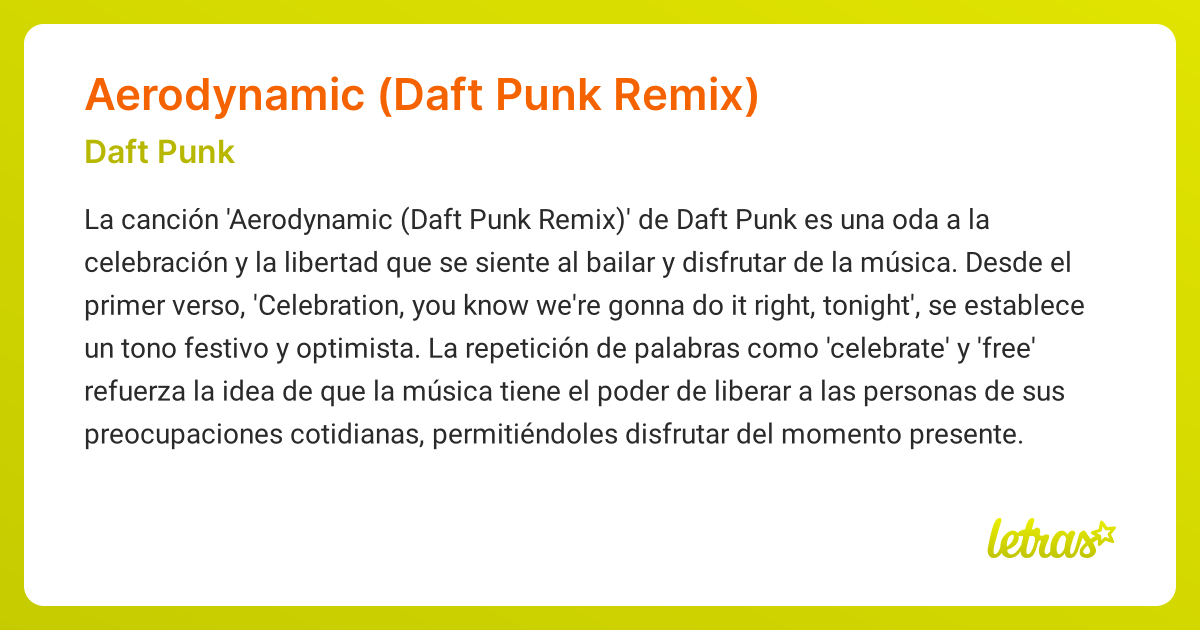 Significado de la canción AERODYNAMIC (DAFT PUNK REMIX) (Daft Punk ...