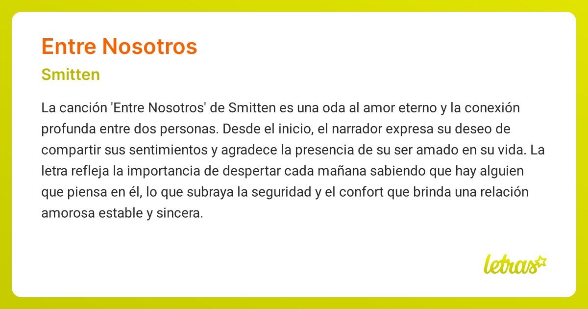 Significado de la canción ENTRE NOSOTROS (Smitten) - LETRAS.COM