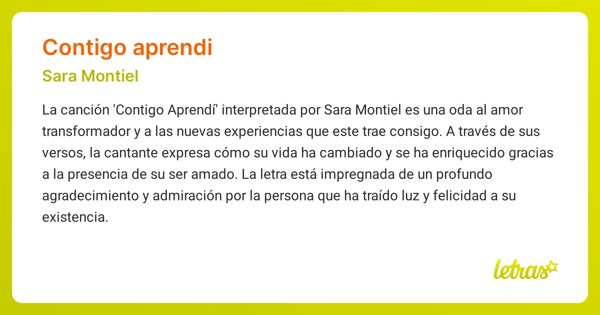 Significado de la canción CONTIGO APRENDI (Sara Montiel) - LETRAS.COM
