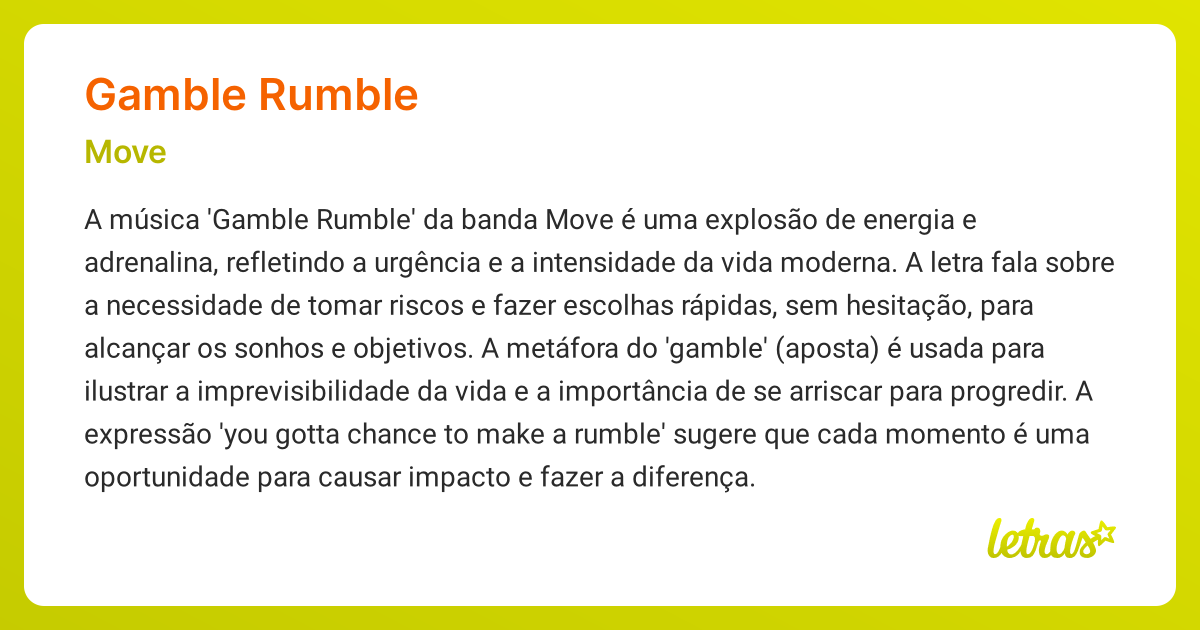 Significado da música GAMBLE RUMBLE (Move) - LETRAS.MUS.BR