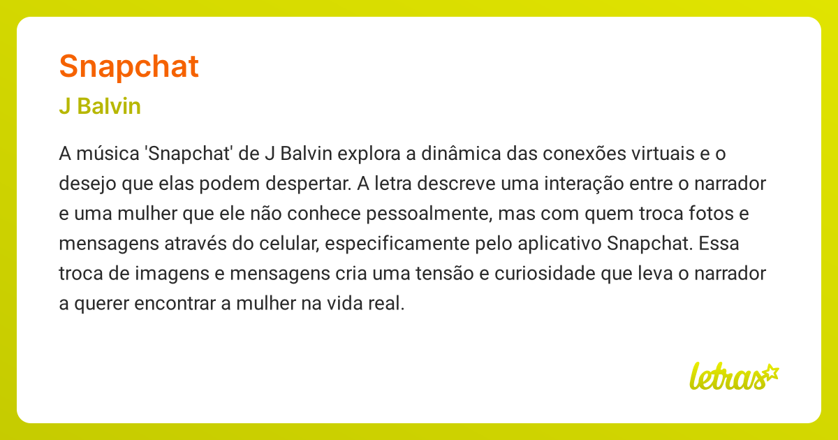 Significado da música SNAPCHAT (J Balvin) - LETRAS.MUS.BR