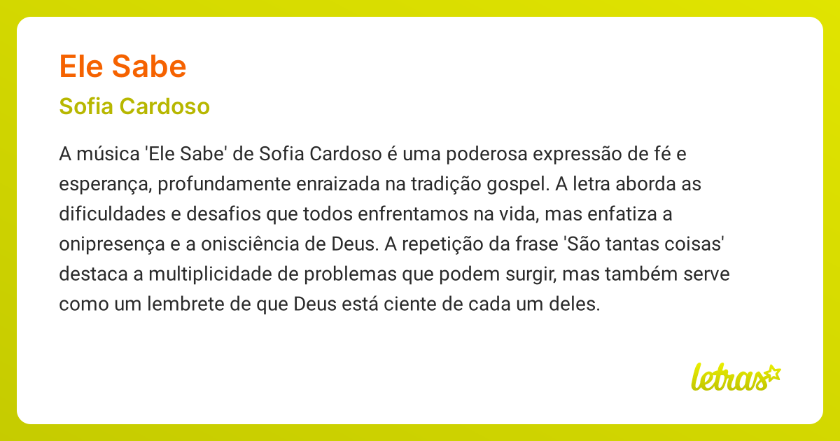 Significado da música ELE SABE (Sofia Cardoso) - LETRAS.MUS.BR