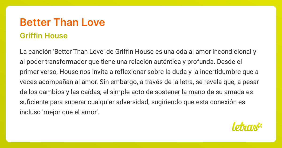 Significado de la canción BETTER THAN LOVE (Griffin House) - LETRAS.COM