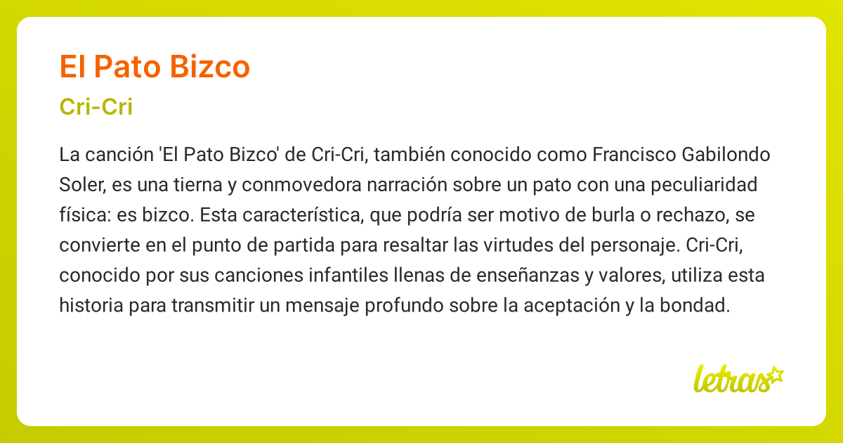 Significado de la canción EL PATO BIZCO (Cri-Cri) - LETRAS.COM