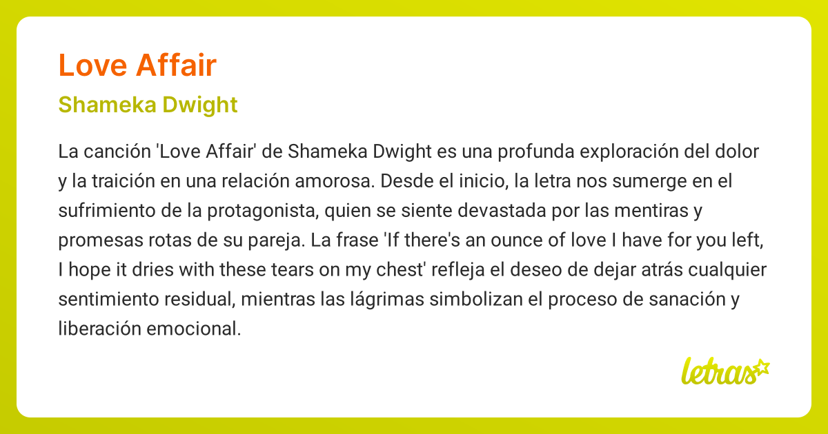 Significado de la canción LOVE AFFAIR (Shameka Dwight) - LETRAS.COM