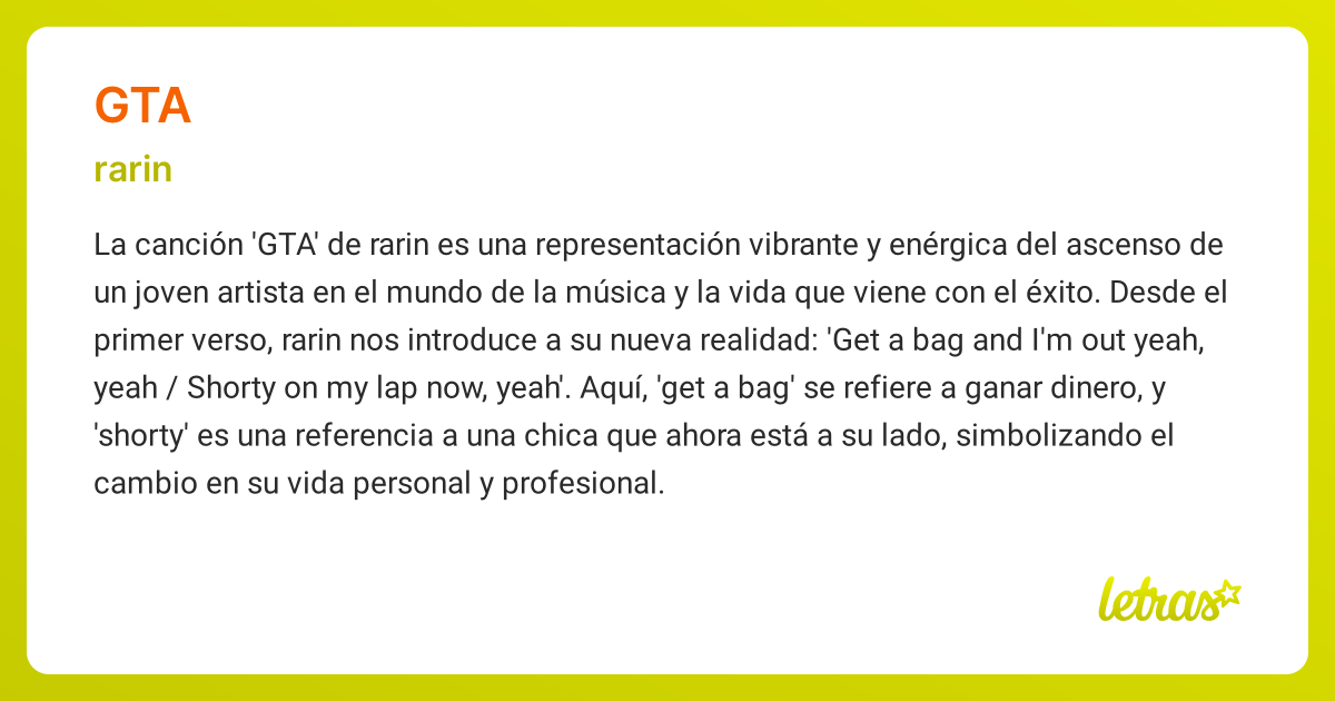 Significado de la canción GTA (rarin) - LETRAS.COM