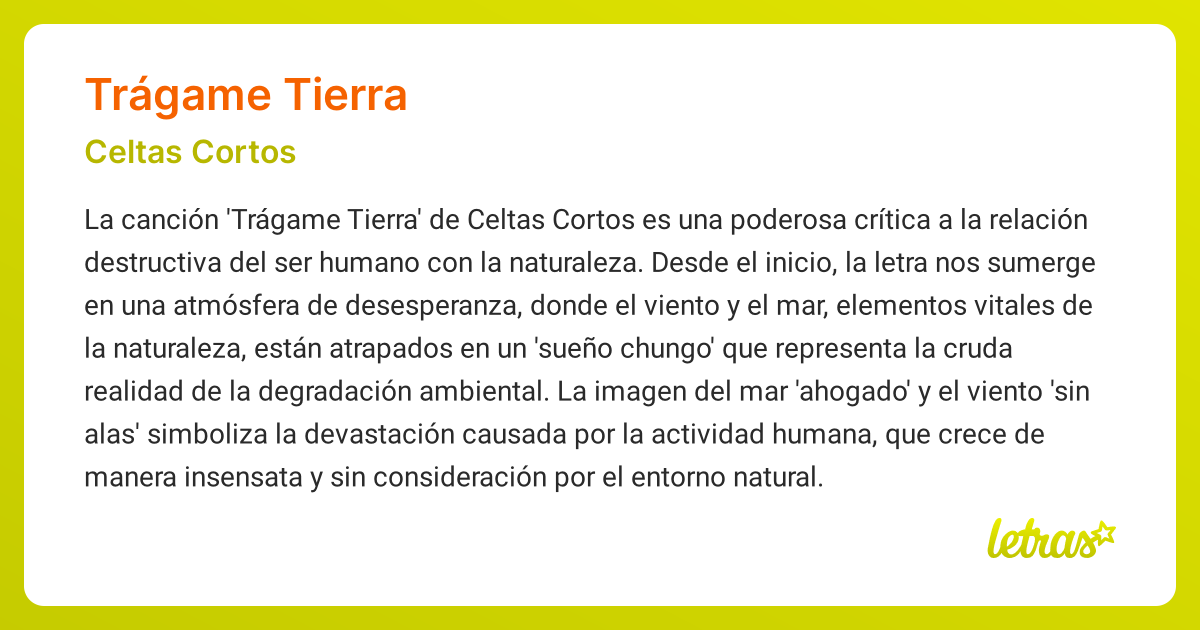 Significado de la canción TRÁGAME TIERRA (Celtas Cortos) - LETRAS.COM